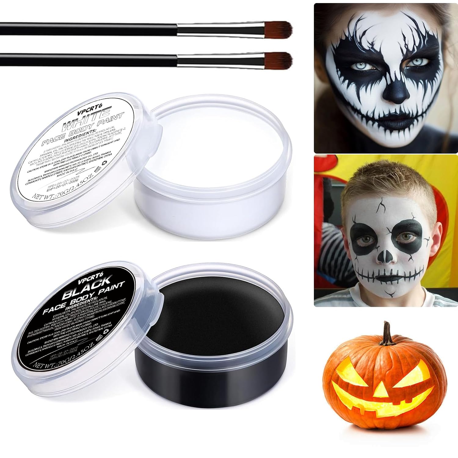 Amazon.com : Halloween White Black Oil Face Body Paint Set, Halloween ...