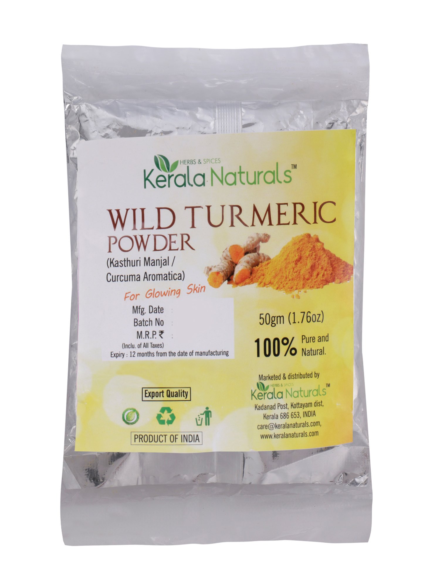 Buy Kerala Naturals Wild Turmeric Powder 150g (50gm x 3 Packs) Online ...
