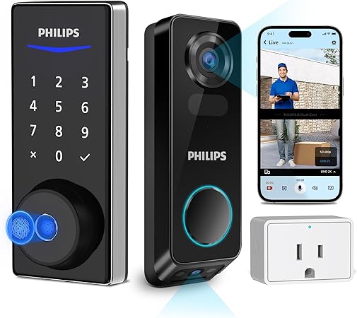 Amazon.com: Philips Smart Lock + Wireless Dual Camera Video Doorbell ...