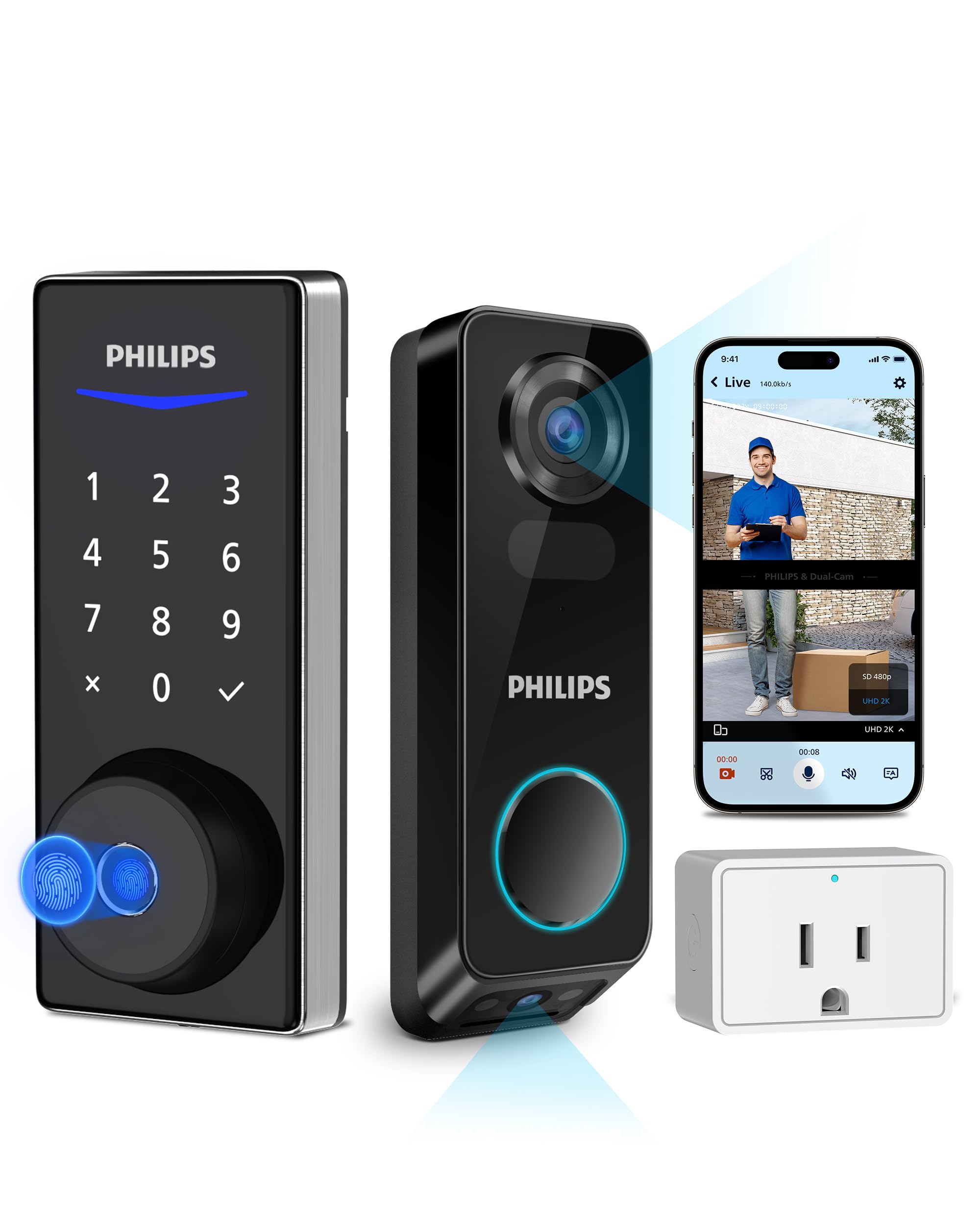 Amazon.com: Philips Video Smart Lock, Wireless Dual Camera Video ...