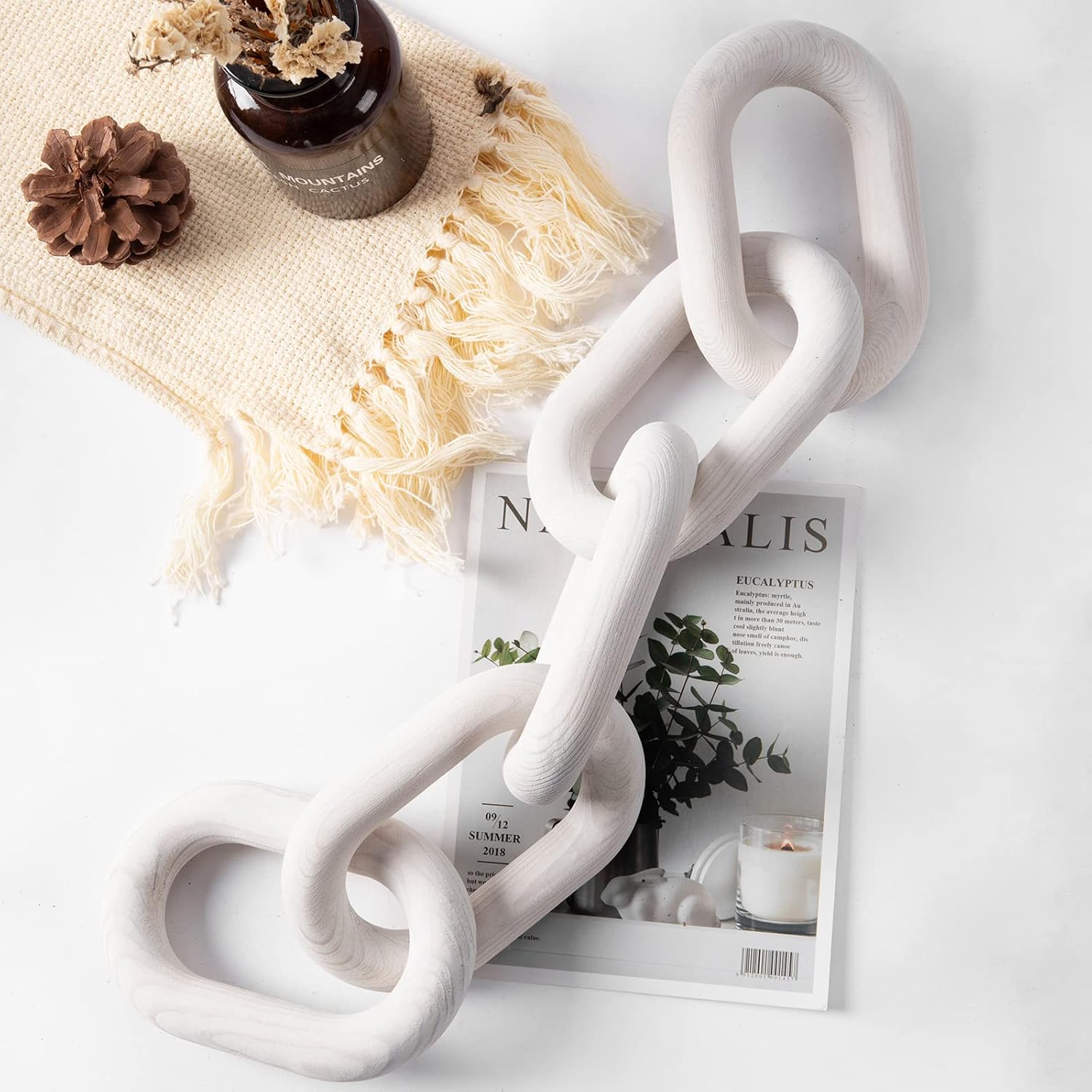 Amazon.com: Ohiyoo Chain White, Hand Carved 5-Link Wood Knot Decor for ...