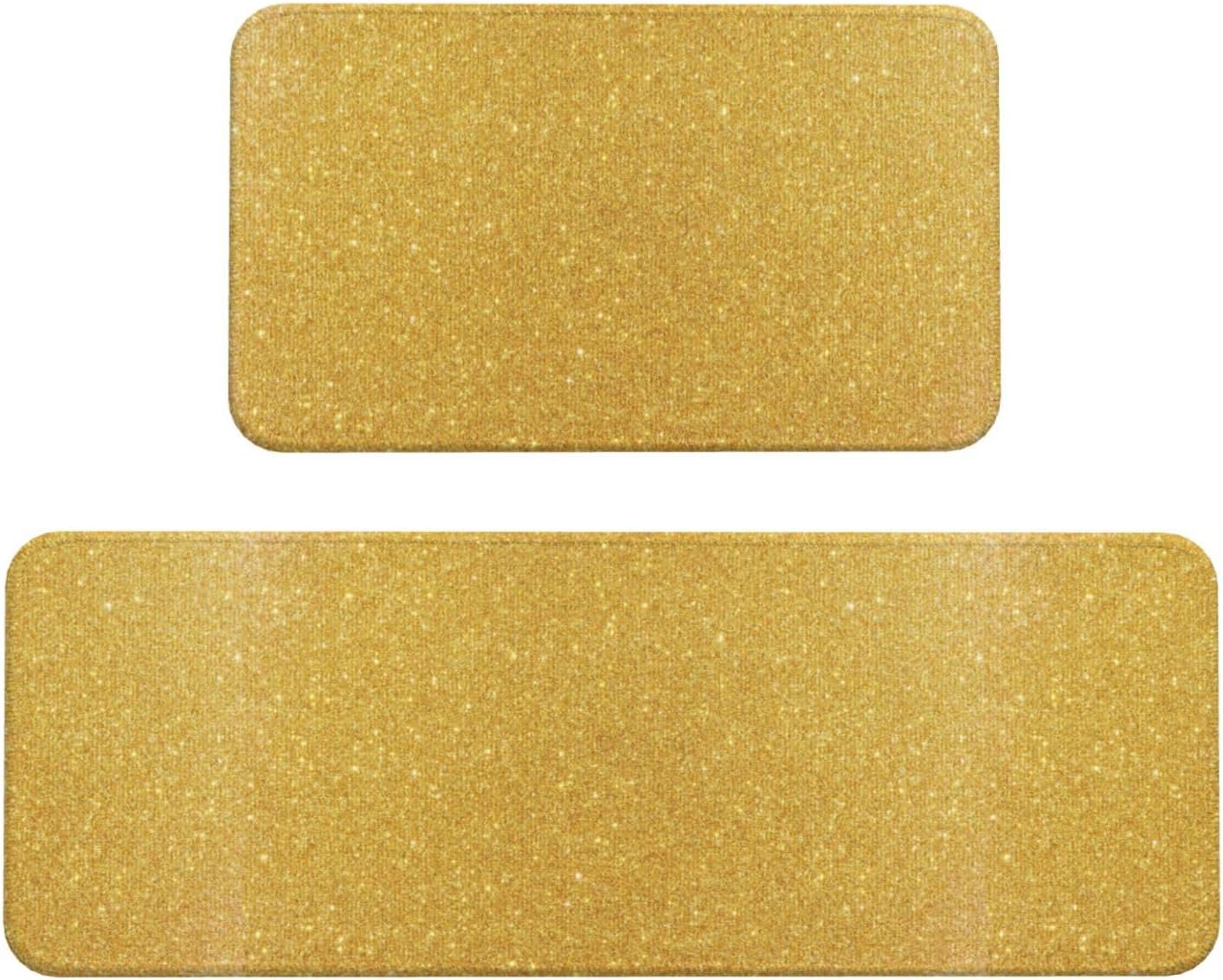 Amazon.com: Xiso Ver Gold Shiny Kitchen Mat 2PCS Kitchen Rugs ...