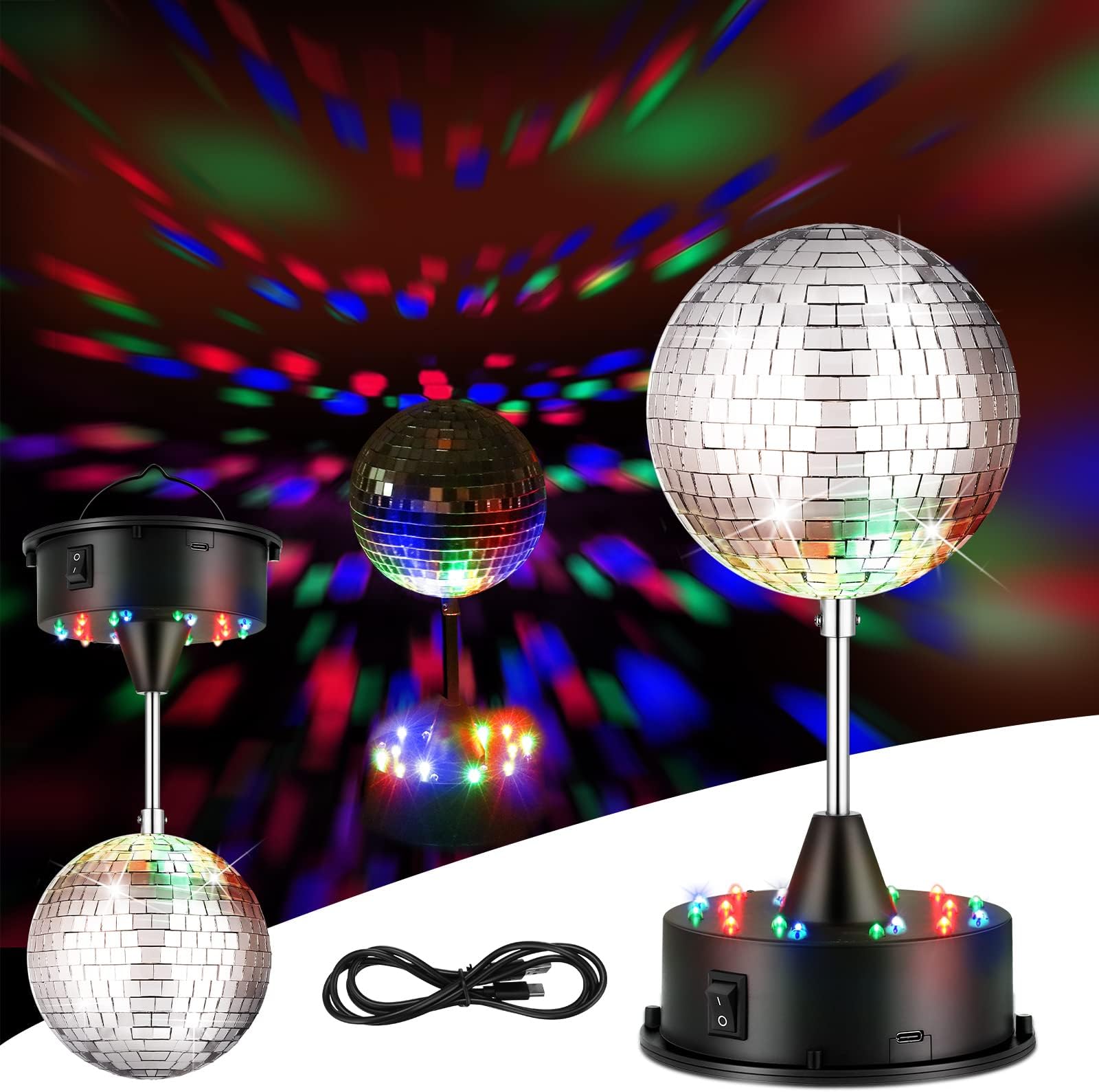 Playbees Rotating Disco Ball - LED Revolving Disco Ball with Movable ...