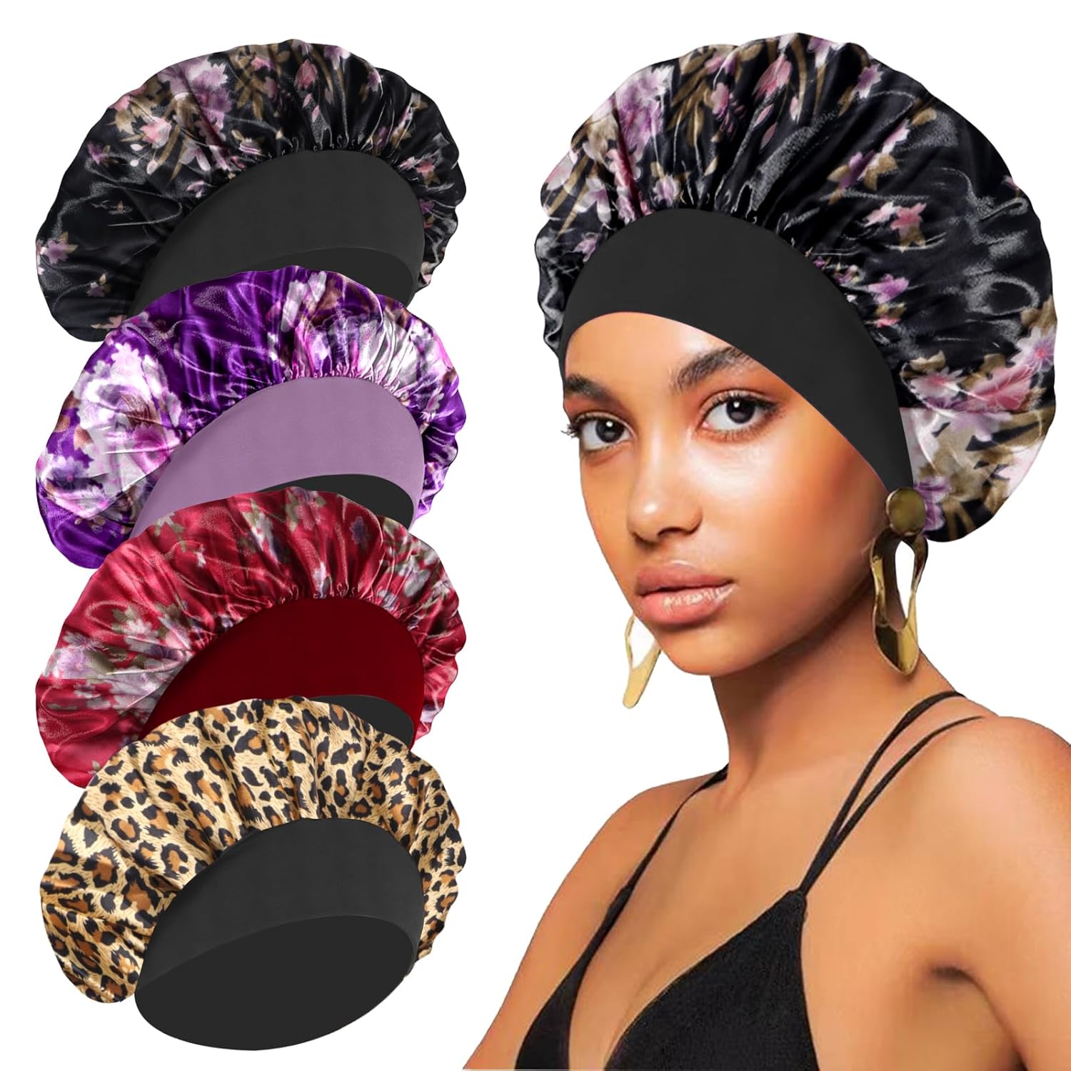 Amazon.com: 4PCS Silk Bonnet for Sleeping,Satin Bonnets Hair Wrap Cap ...
