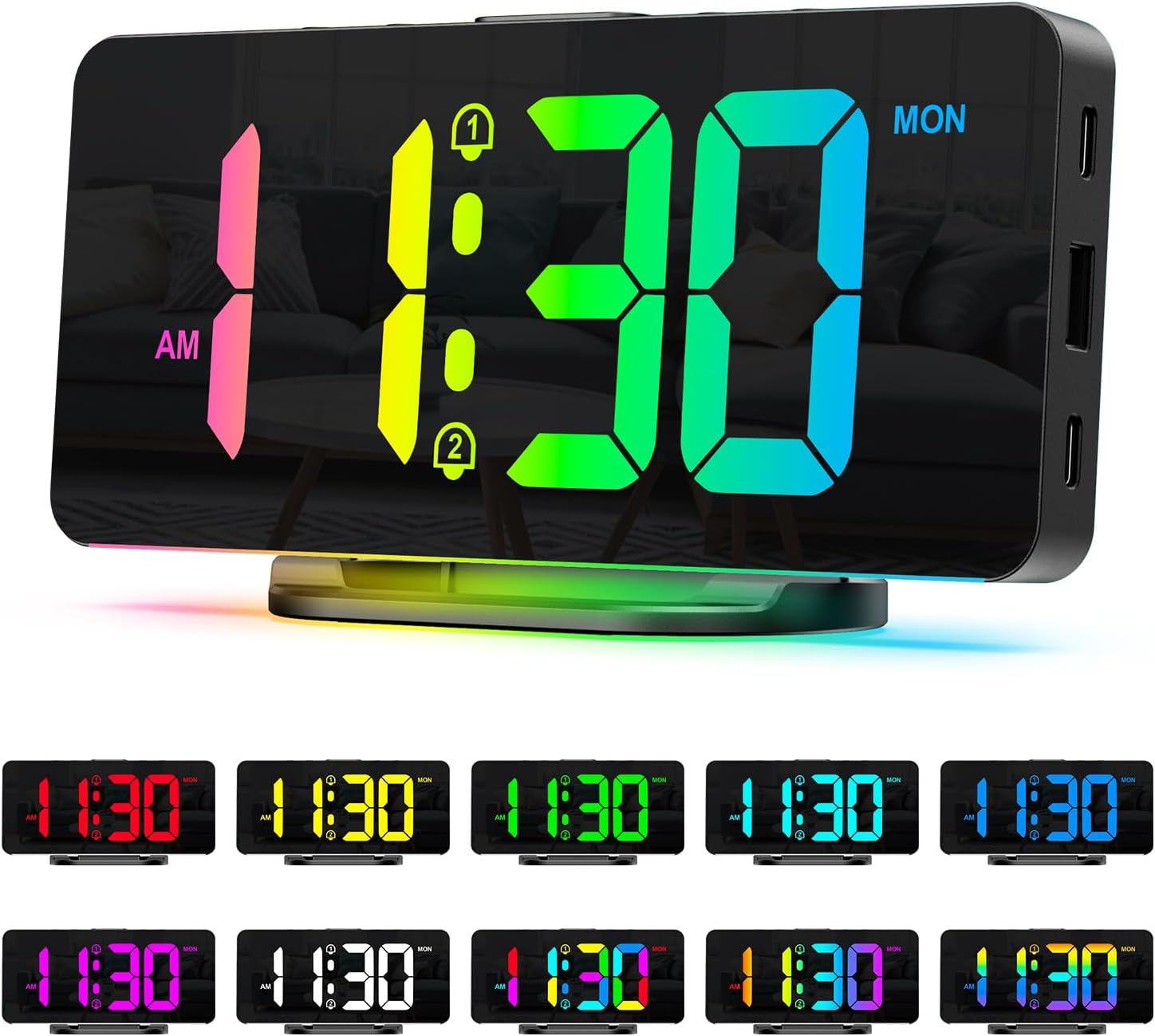 ORIA Digital Alarm Clock Bedside, RGB Alarm Clock with Night Light ...