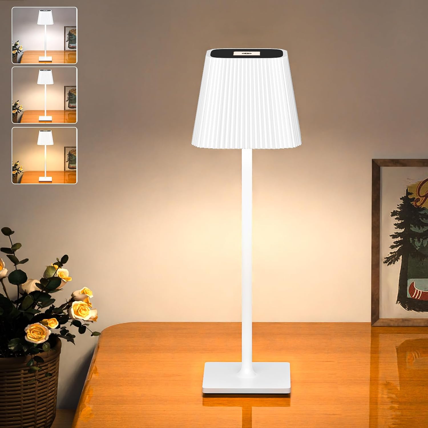 PUMPKINS Rechargeable Table Lamp, Dimmable Cordless Lamp with 3 Color ...