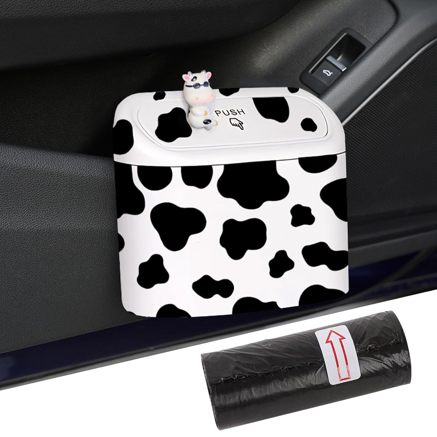 SuperKaKa Car Cow Print Trash Can - White Garbage Organizer Holder with ...