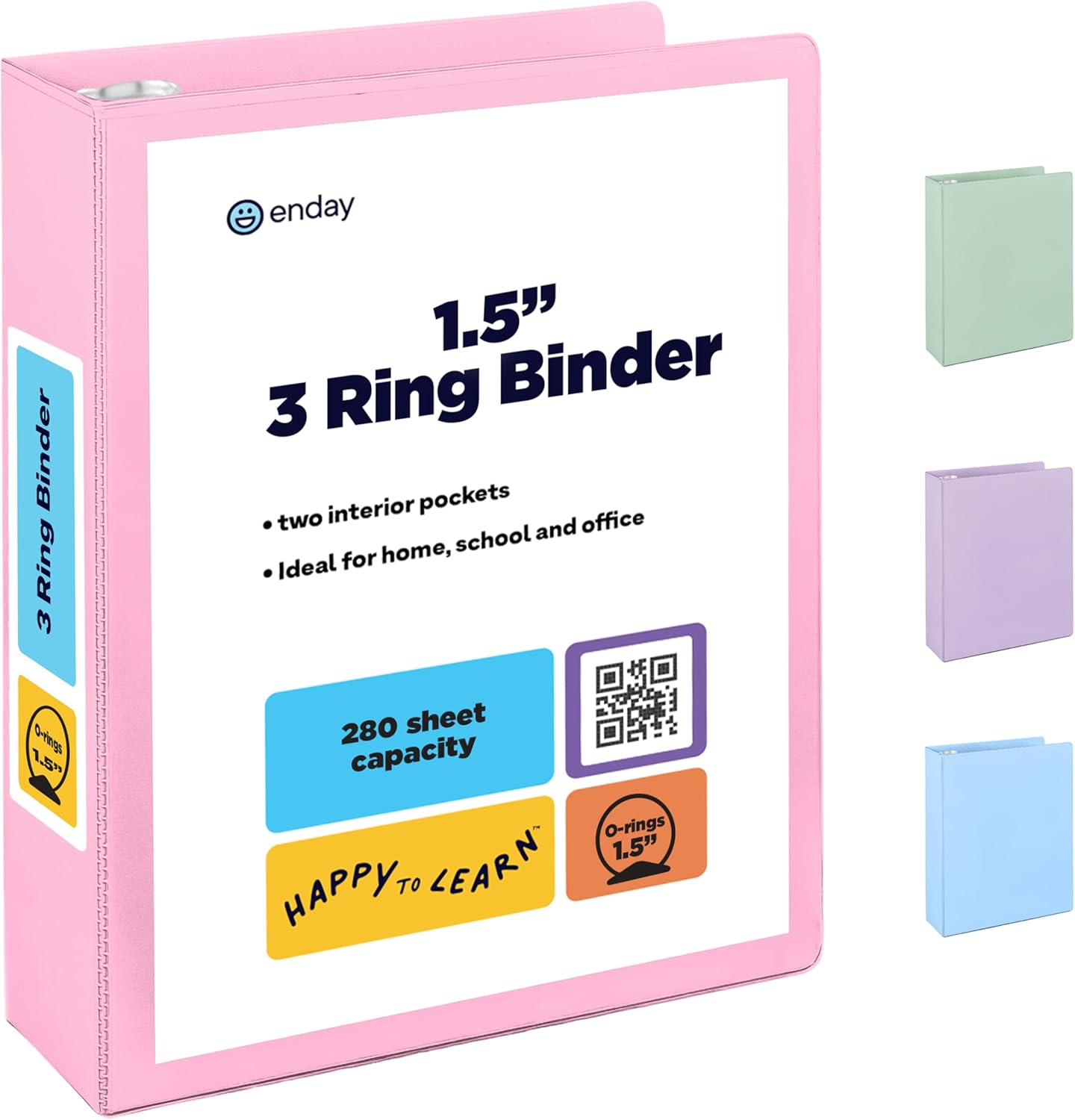 Amazon.com : Enday 1.5 Inch Binder, Pink - 1.5 Inch 3 Ring Binder ...