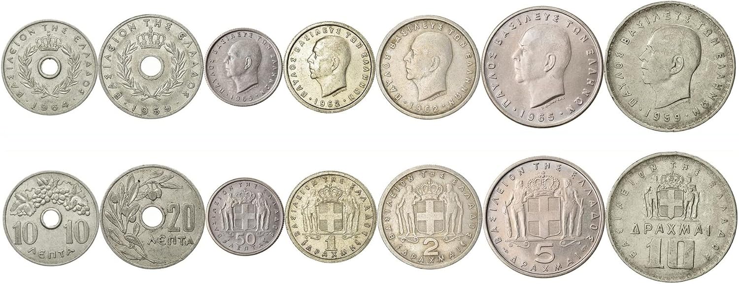 Amazon.com: 7 Coins from Greece | Greek Coin Set Collection 10 20 50 ...