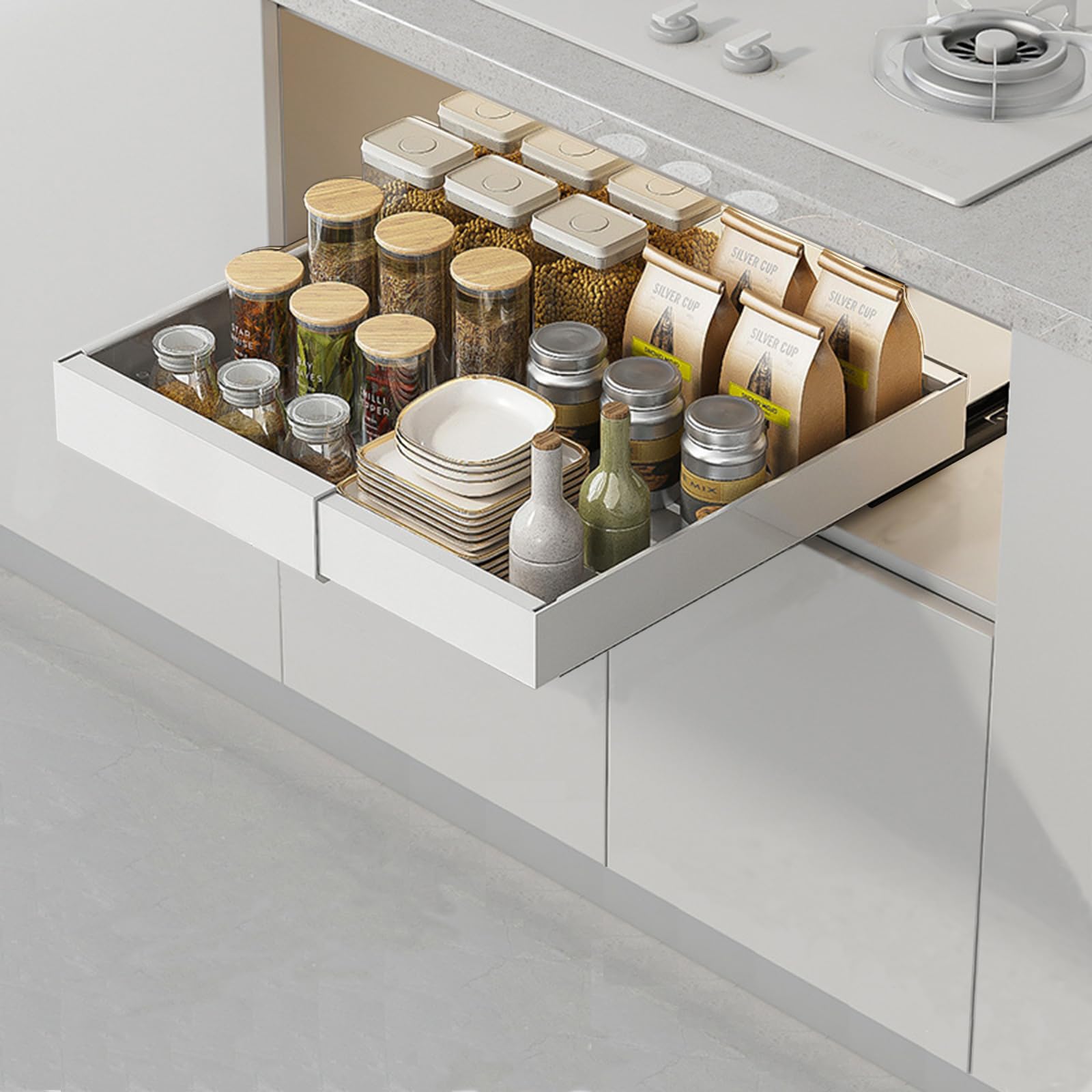 Amazon.com: No Screw Adjustable Adhesive Pull out Cabinet Drawers ...