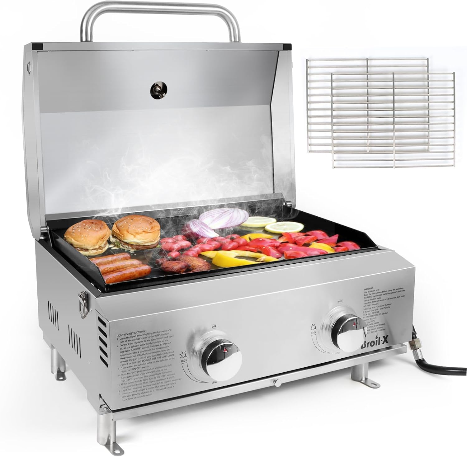 Amazon.com: Broil-X Portable Flat Top Grill with Hood, 22" Tabletop Gas ...