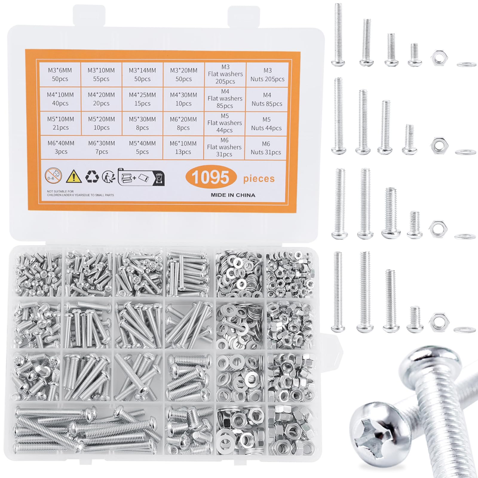 CYYSHR 1095 Pcs Round Head Screw and Nut Washers Set, M3 M4 M5 M6 ...