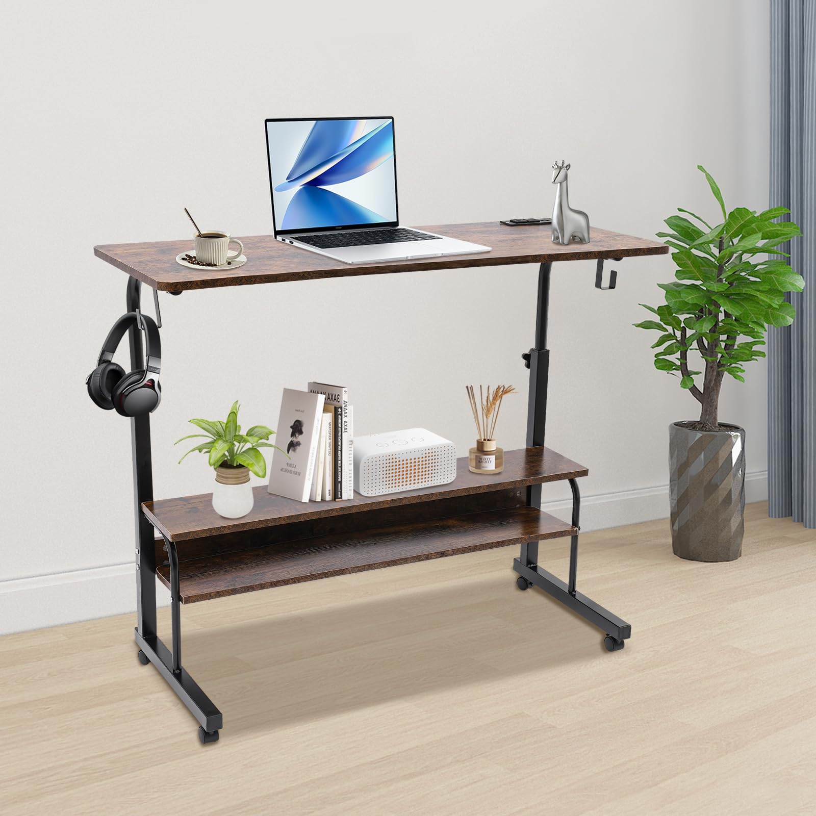 Amazon.com: Rolling Standing Desk with Power Outlets Adjustable Height ...