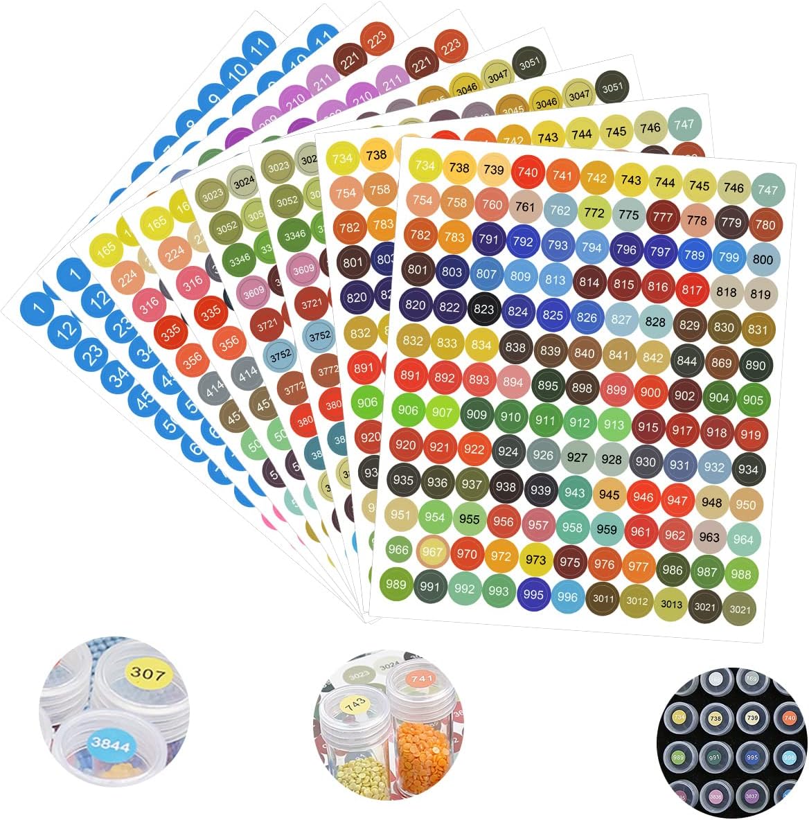 Fantasyon Color Number Stickers, 8 Sheet/1144 Pcs Coloured Dot Stickers ...