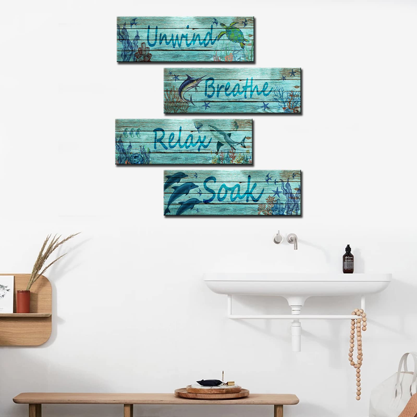 Seafoam Green Bathroom Wood Signs