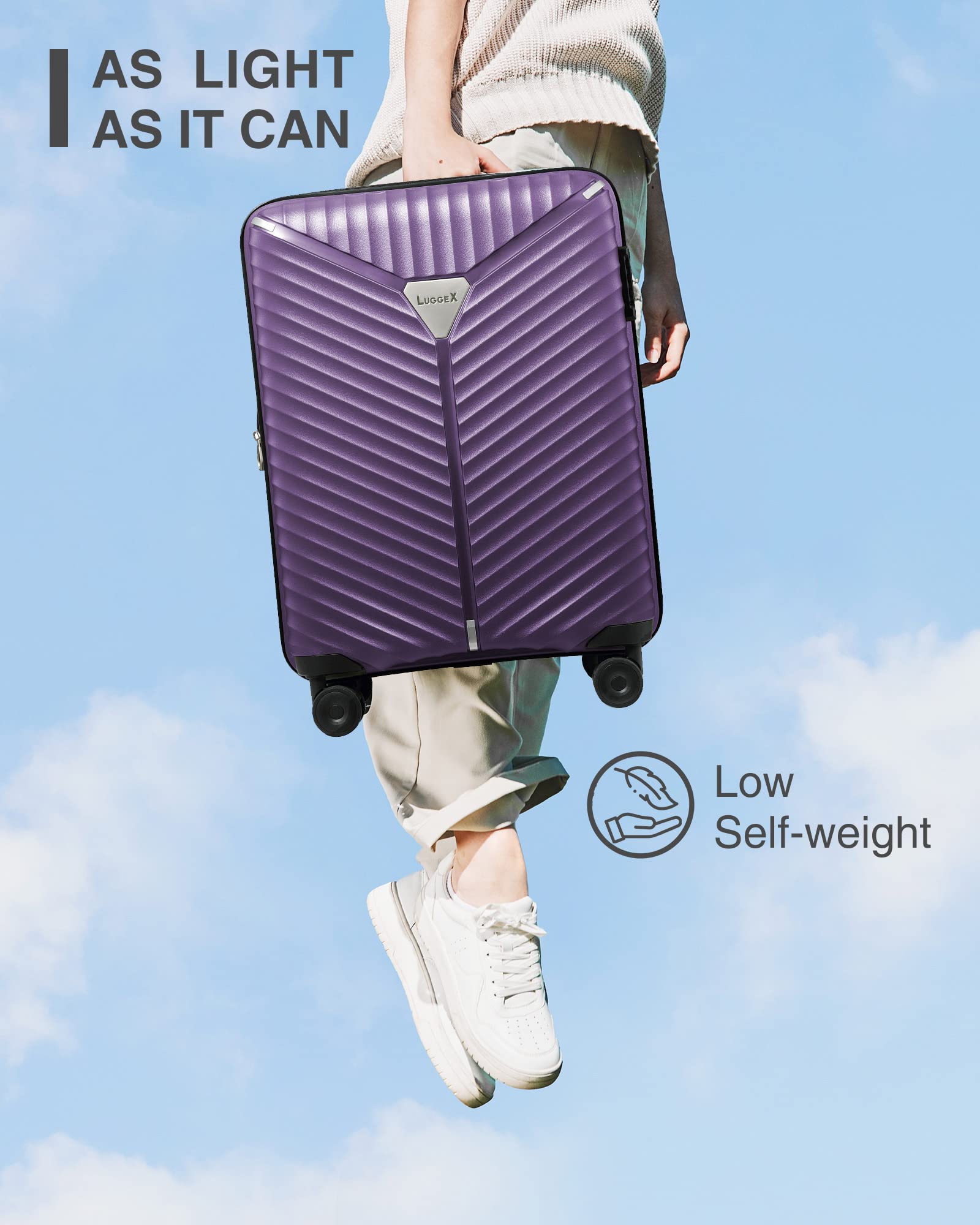 LUGGEX 20 Inch Luggage with Spinner Wheels - Purple Luggage with TSA ...