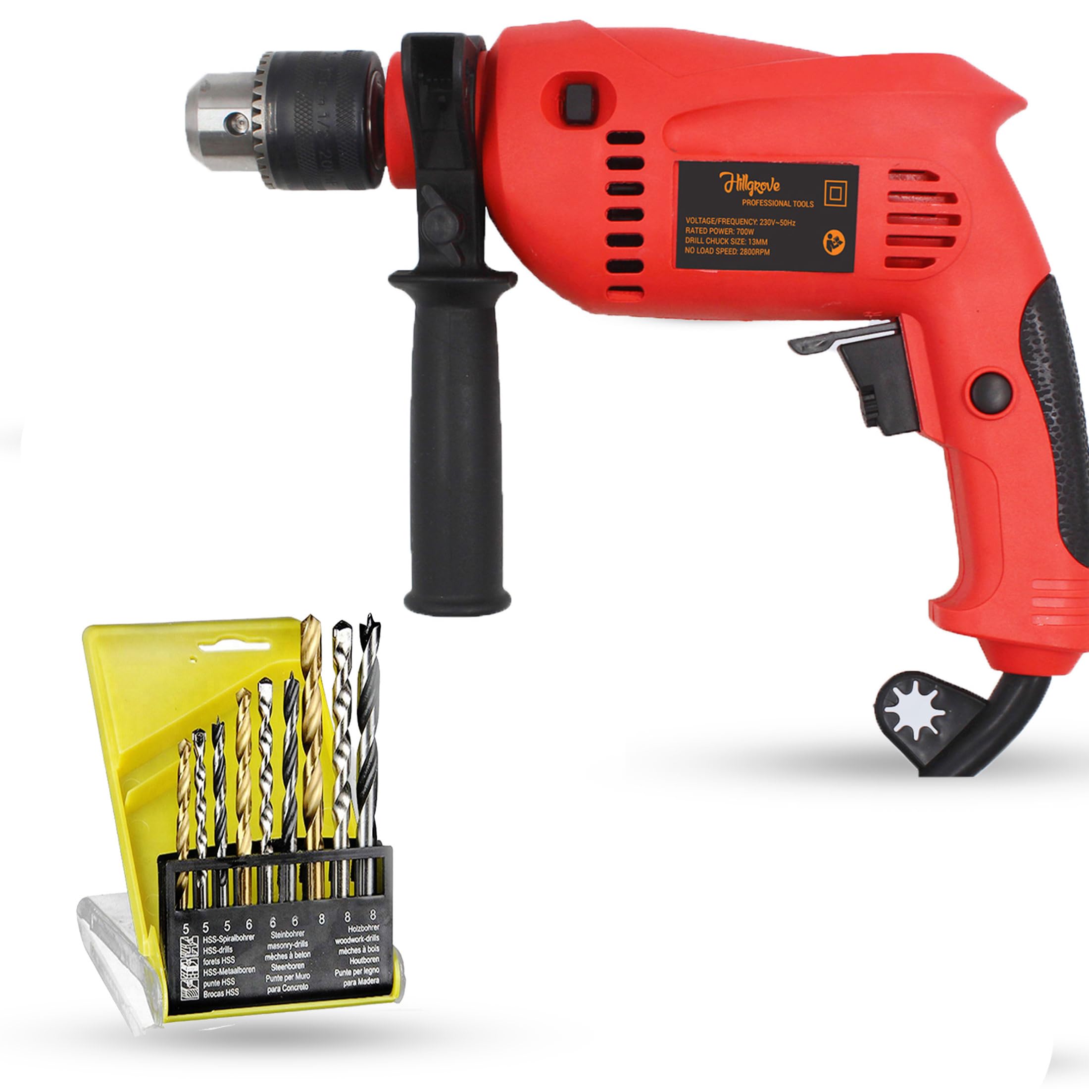 Hillgrove HGCM717M2 700W Power Drill Machine with 9Pcs All Type Drill ...
