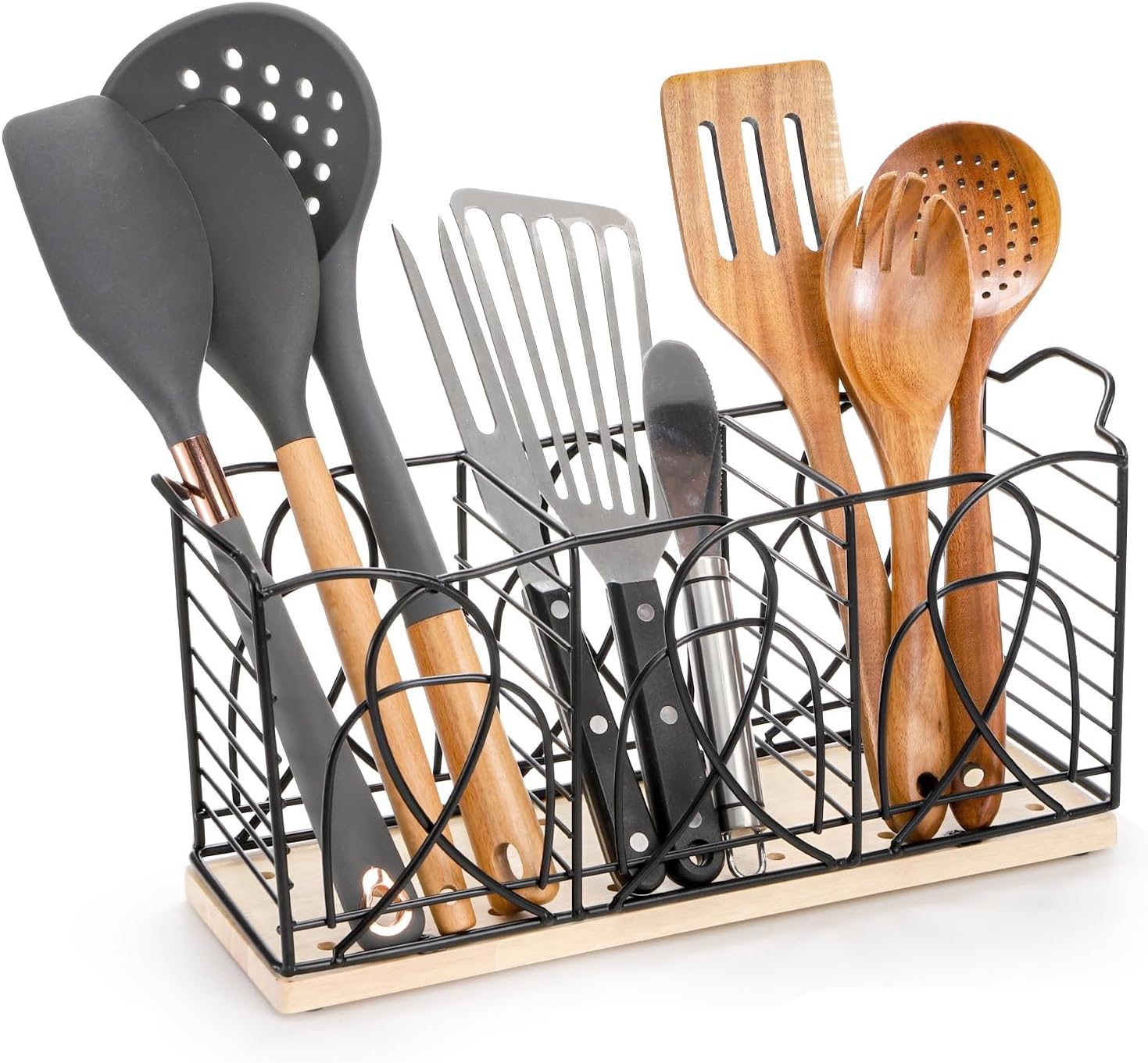 Amazon.com: WRINGKIT Large Rectangular Utensil Holder, Black Metal ...