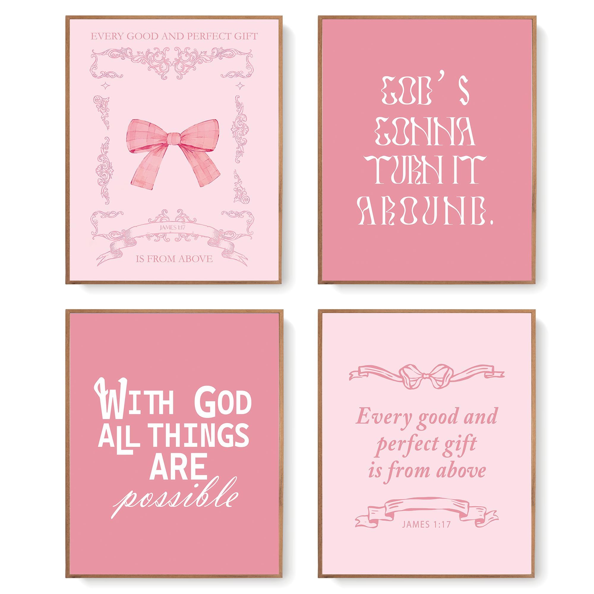 Amazon.com: LARTSFRO Pink Bow Bible Christian Wall Art Prints ...