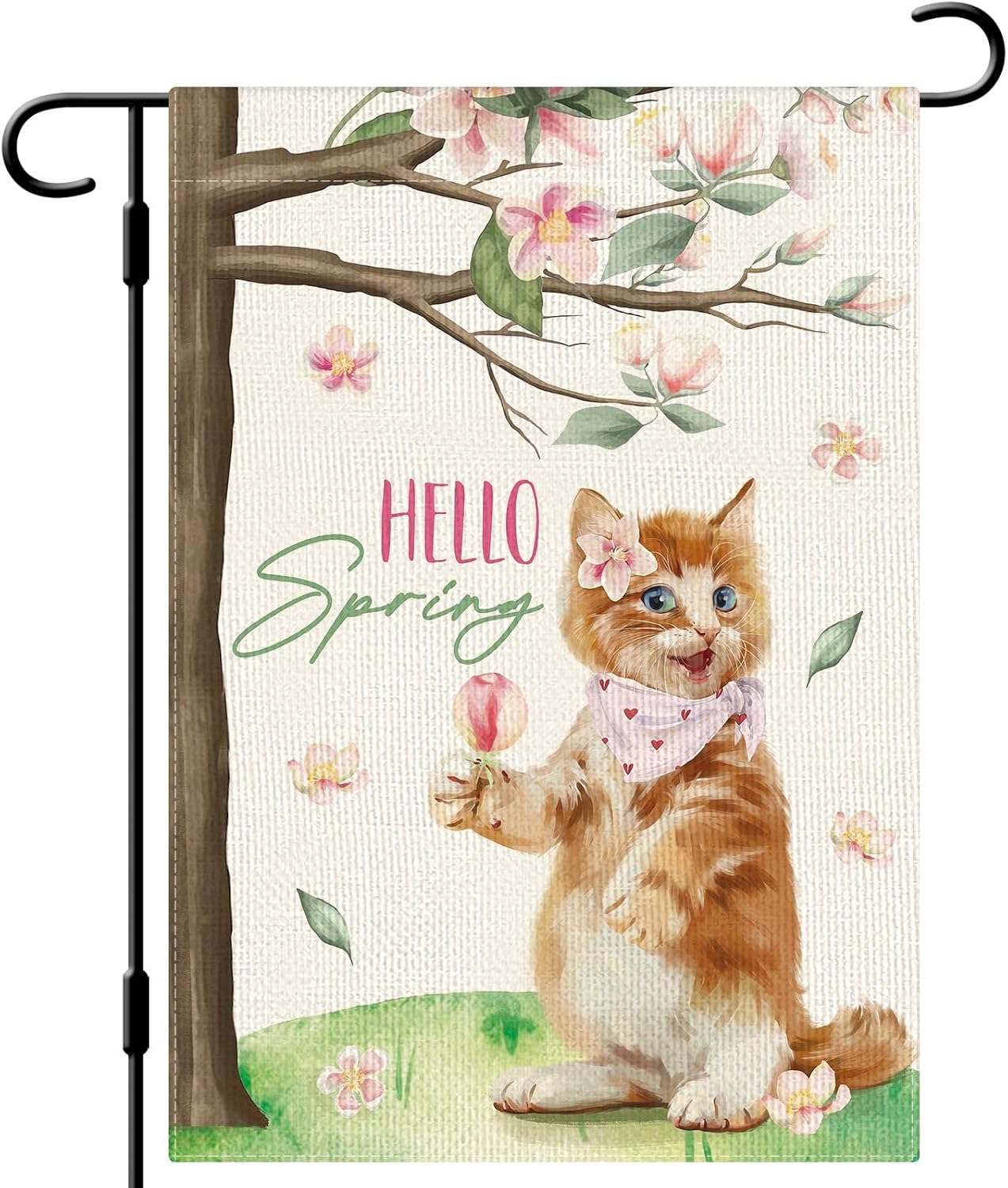 Amazon.com : DLZDN Hello Spring Cat Garden Flag Floral Kitten cat ...