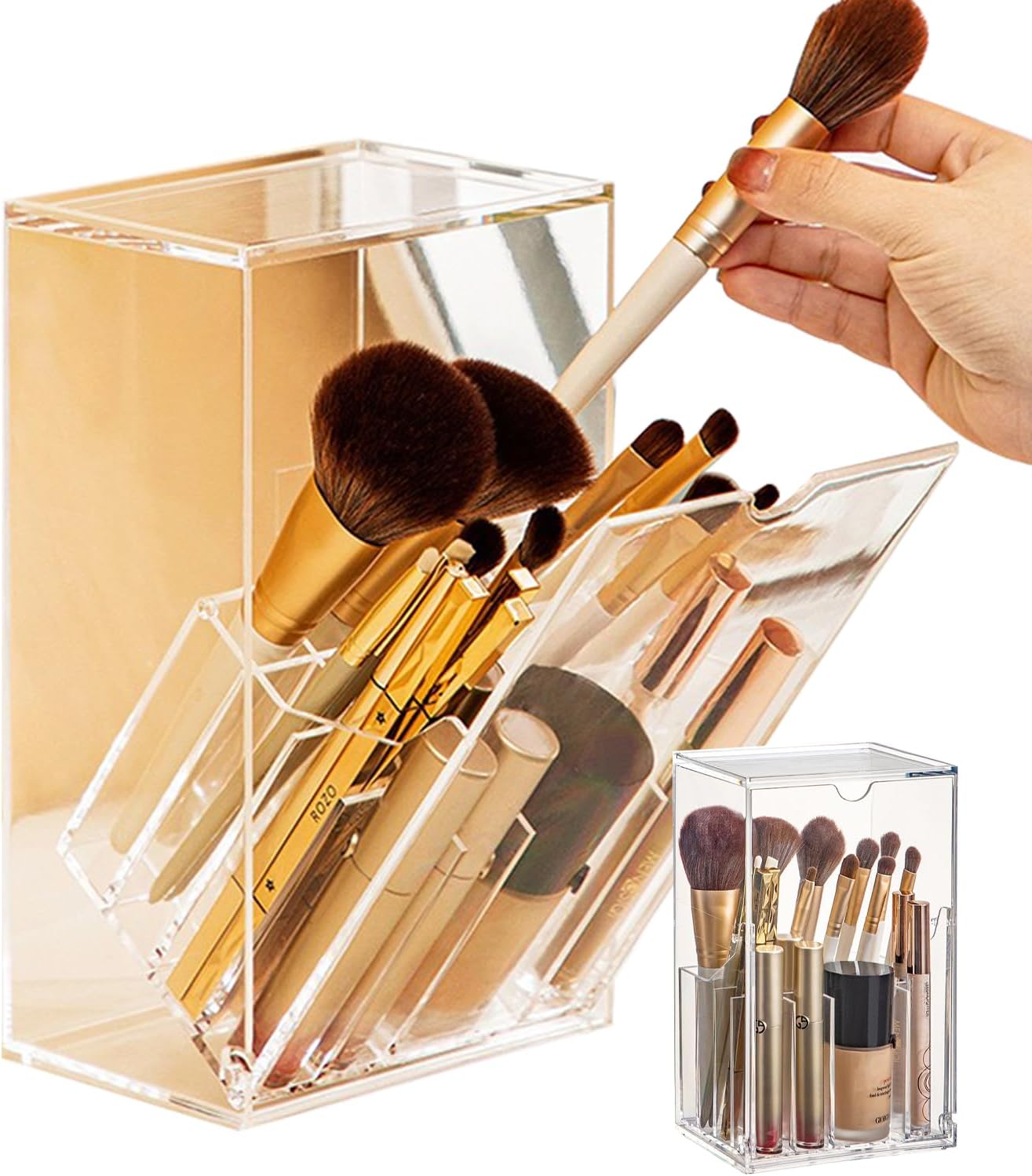 Amazon.com: KoovDem Makeup Brush Organizer With Lid,Thickened Acrylic ...
