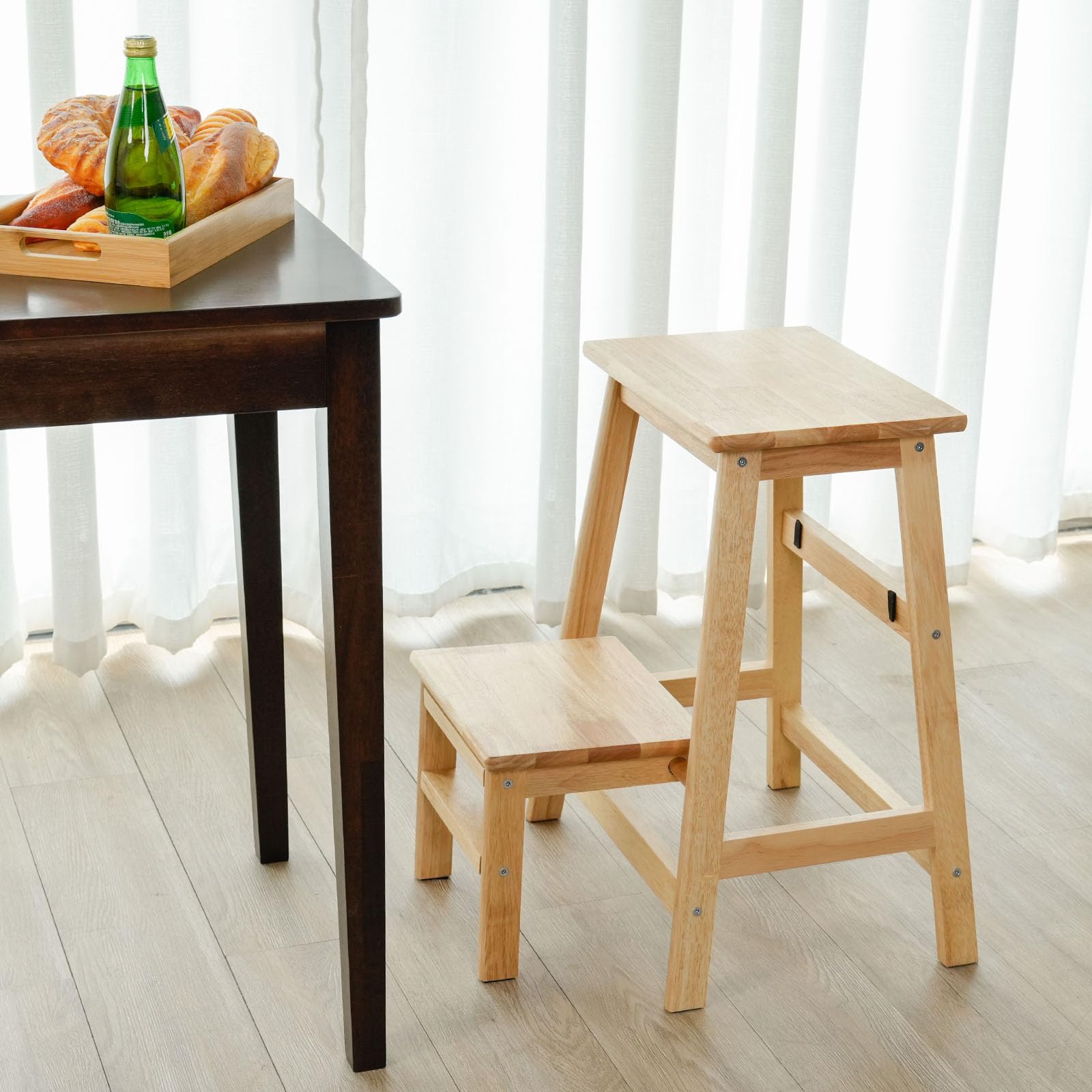 Amazon.com: Towood Lifee Step Stool, Solid Wood 2-Tier Step Ladder ...