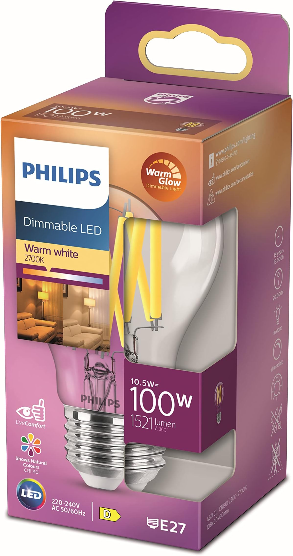 Philips LED Classic E27 Filament Lampen (100 W), matte LED Lampen mit ...