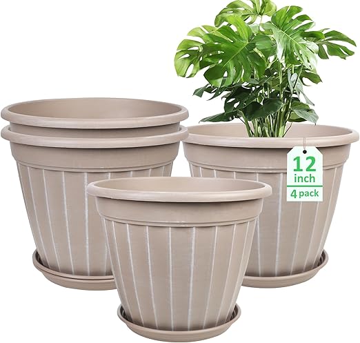 Amazon.com : FGstyle 12 Inch Pots for Plants,4 Pack Tall Planters,Large ...