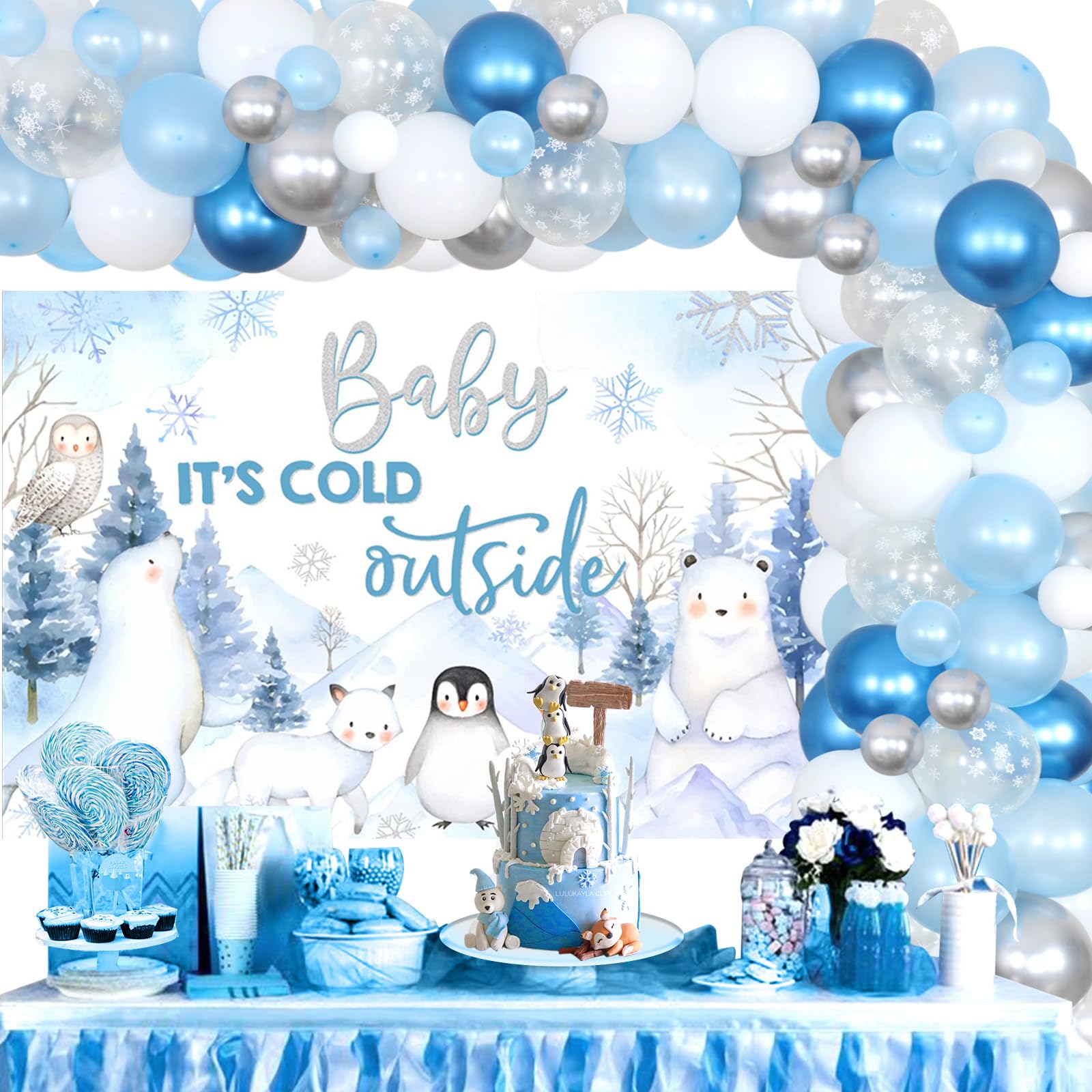 Amazon.com: Arctic Animals Baby Shower - Blue Snowflake Balloon Garland ...