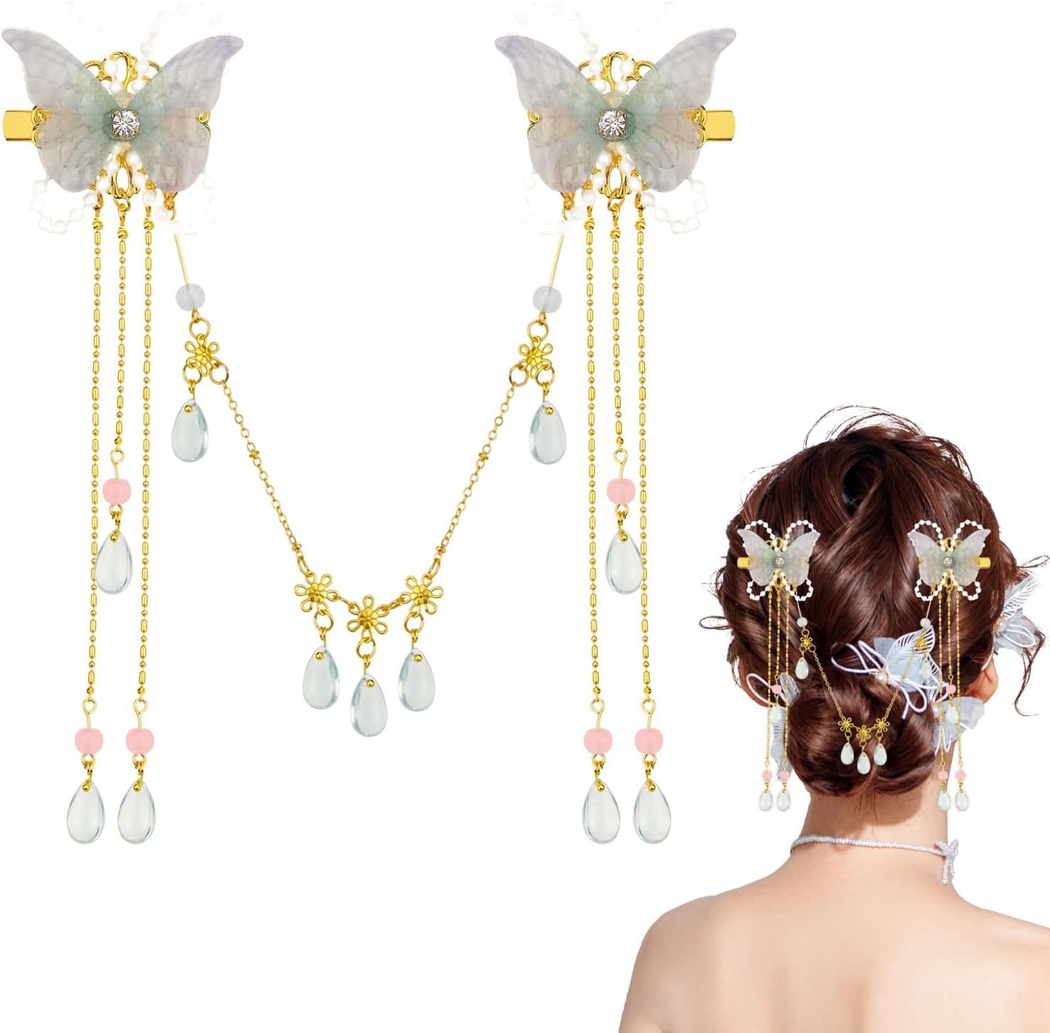 Amazon.com : Butterfly Hair Clips Bride Wedding Hair Barrettes Tassel ...