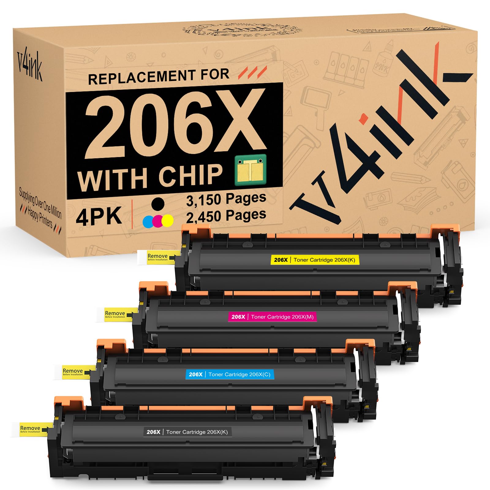 Amazon.com: v4ink 206X 206A Toner Cartridge 4 Pack High Yield ...