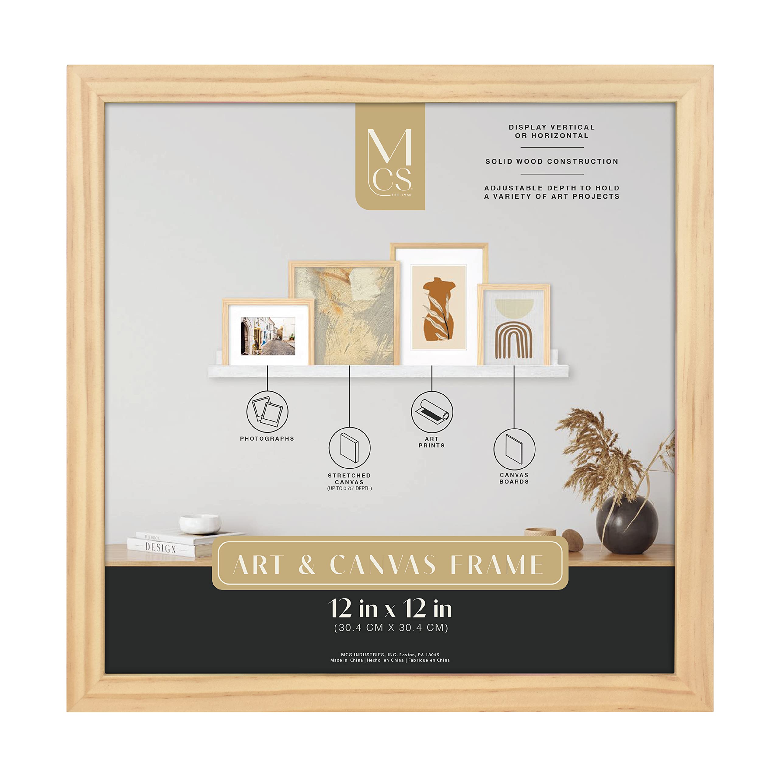 Amazon.com - MCS Gallery Wooden Frame for Canvas, Art Boards, Photos and more, Natural, 12x12 Inch