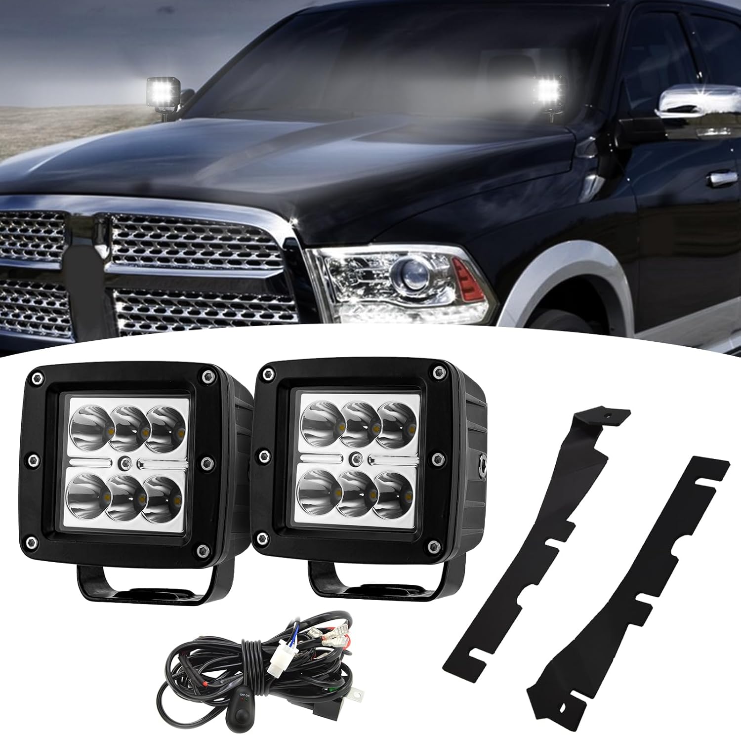 Amazon.com: Wsays 2pcs 24 W LED Light Pods & Ditch Hood Hinge LED Pod ...