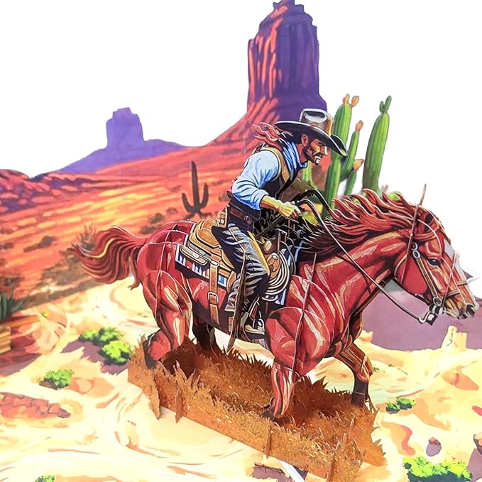 Amazon.com: 3D Pop Up Greeting Card – Handmade Cowboy on Horse Card ...