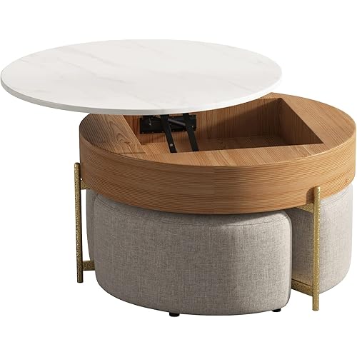 Amazon.com: Lift Top Coffee Table with Stools, Round Coffee Table with ...