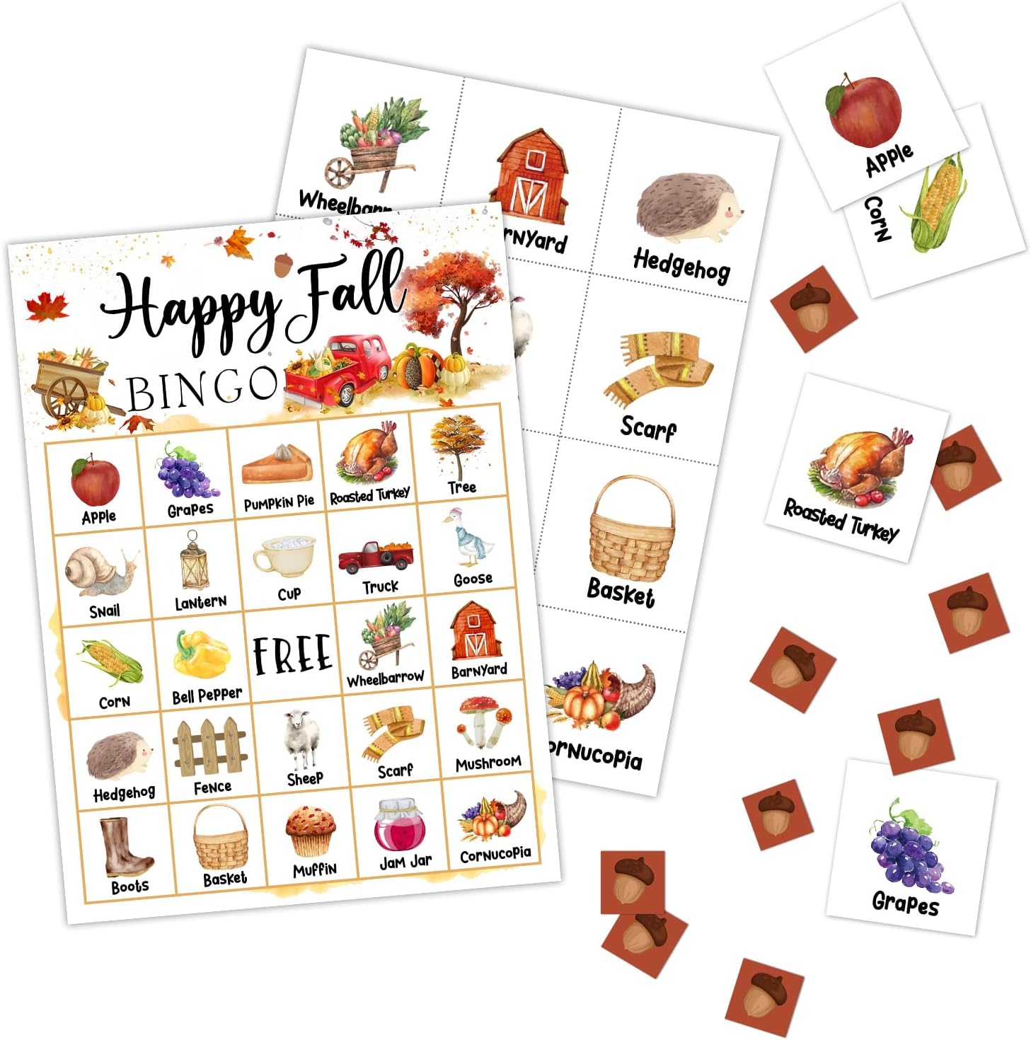Amazon.com: ESAMP Happy Fall Bingo Game Cards, Thanksgiving Day Bingo ...