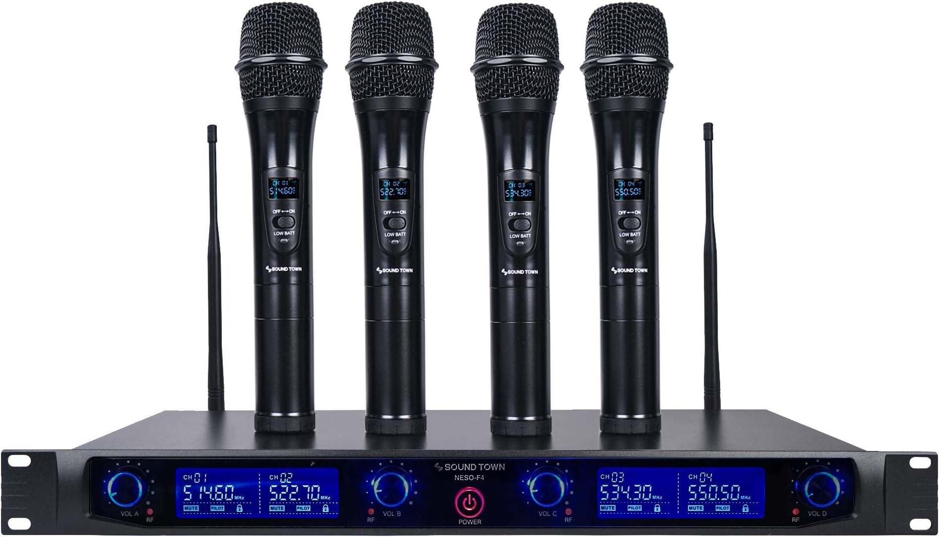 Amazon.com: Sound Town 4 Channels Professional UHF Wireless Microphone ...