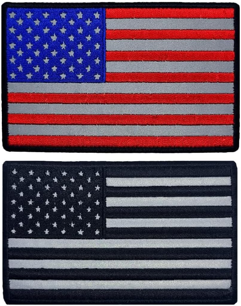 Amazon.com: Reflective USA American Flag Embroidered Patch 2PC Bundle Set - 5 x 3 inch Iron On ...