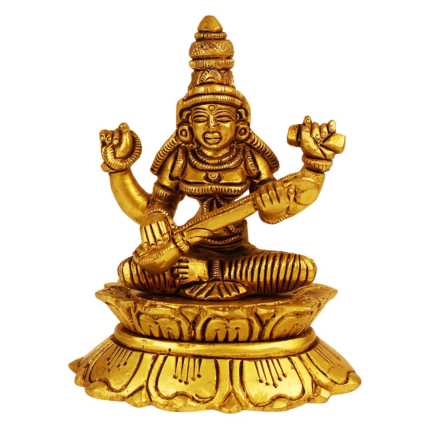 Buy Sky Instruments Brass Maa Saraswati Idol Sitting on Lotus Devi ...