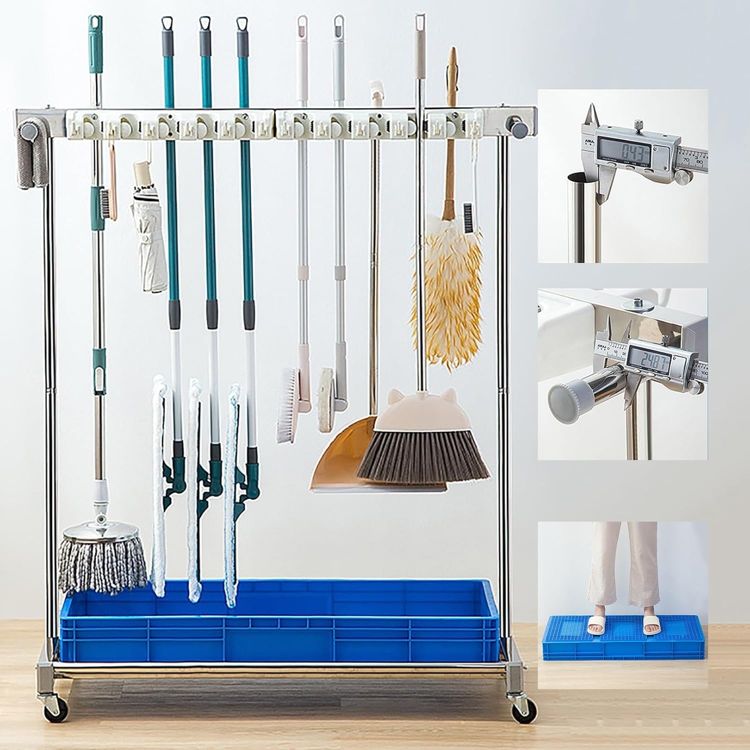 Amazon.com: Movable Floor Standing Mop Broom Holder,Cleaning Tool Cart ...