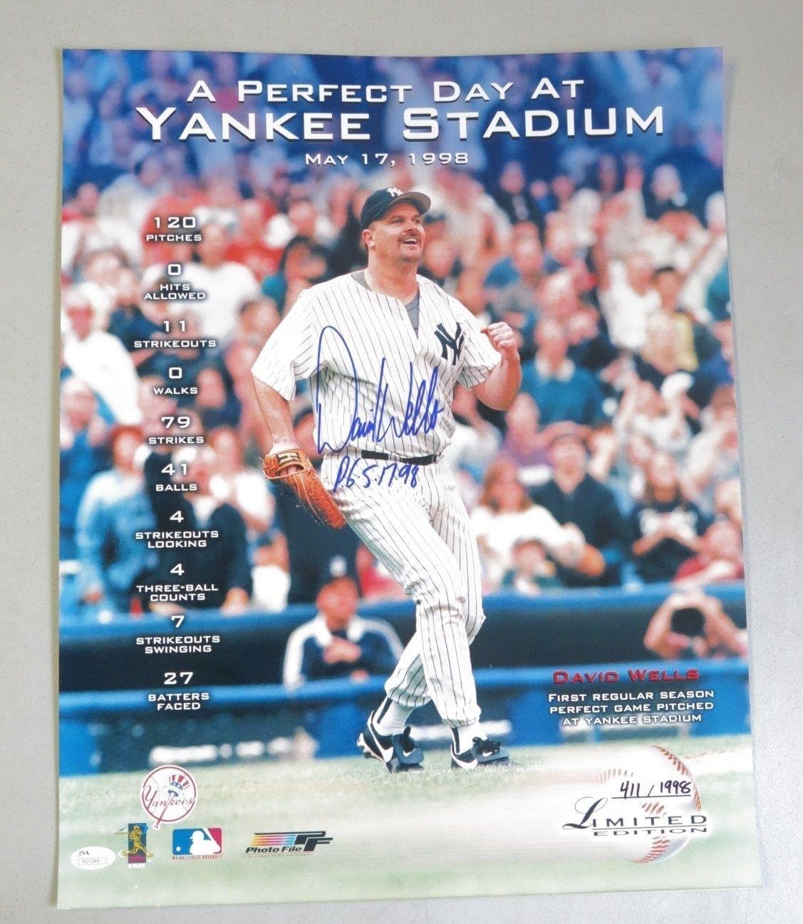 David Wells " 1998 Perfect Game " Signed 16x20 Photo Autograph 411/1998 ...