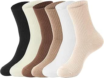 YHRY Womens Crew Socks, Neutral Colors Cotton Casual Ankle Striped ...