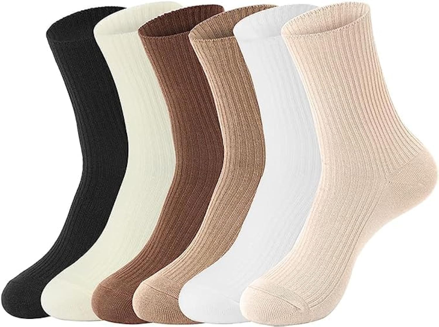 YHRY Womens Crew Socks, Neutral Colors Cotton Casual Ankle Striped ...