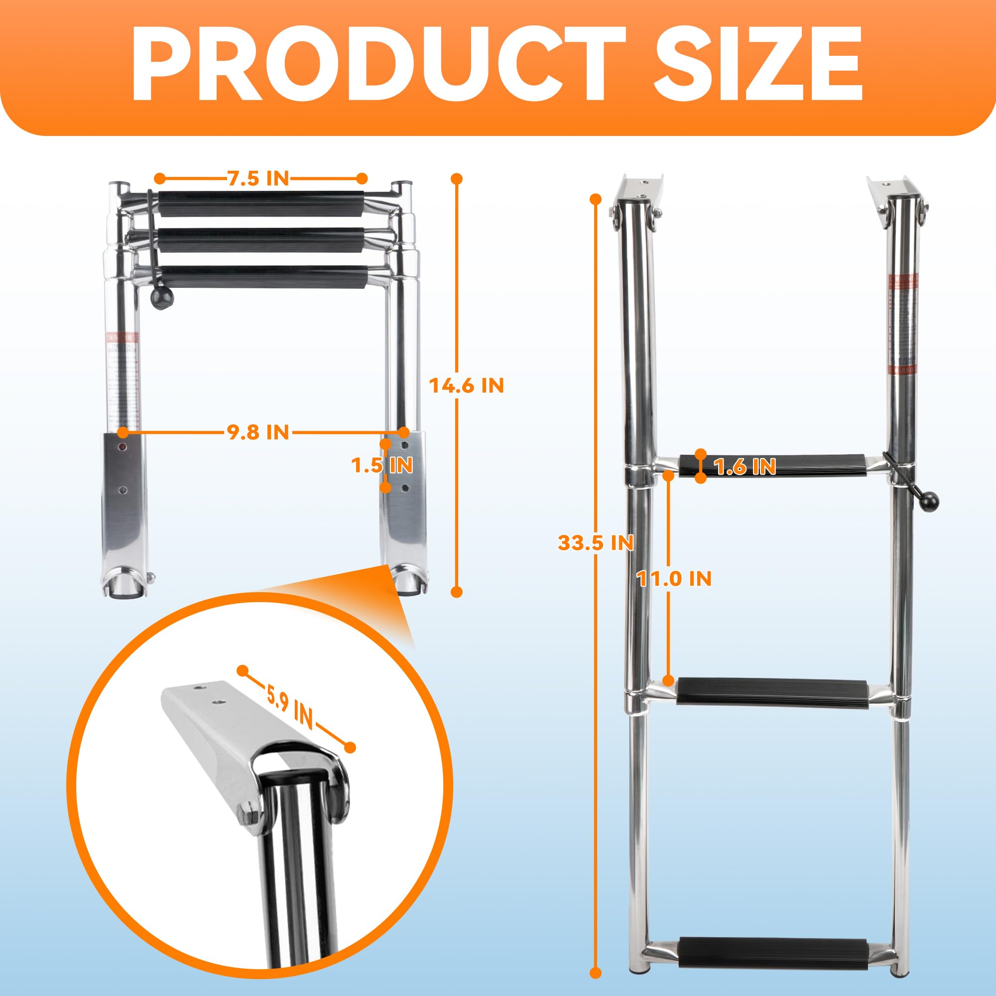 Snapklik.com : Boat Ladder 3 Step,Stainless Steel Telescoping Heavy ...
