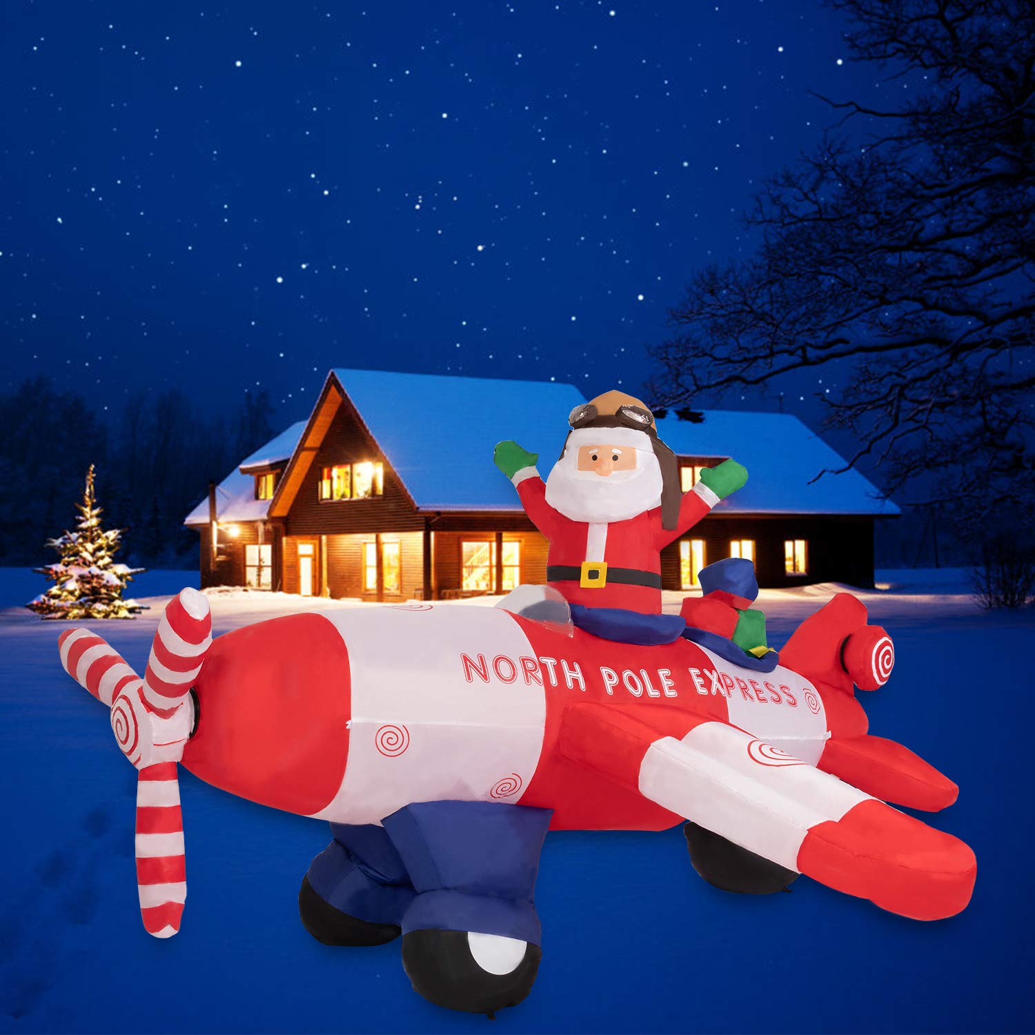 Buy kinbor 8 Foot Christmas Inflatable Santa Claus Flying Airplane with ...