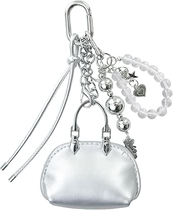 Cute Silver Mini Purse Keychain, PU Leather Bag Charm for Handbag ...