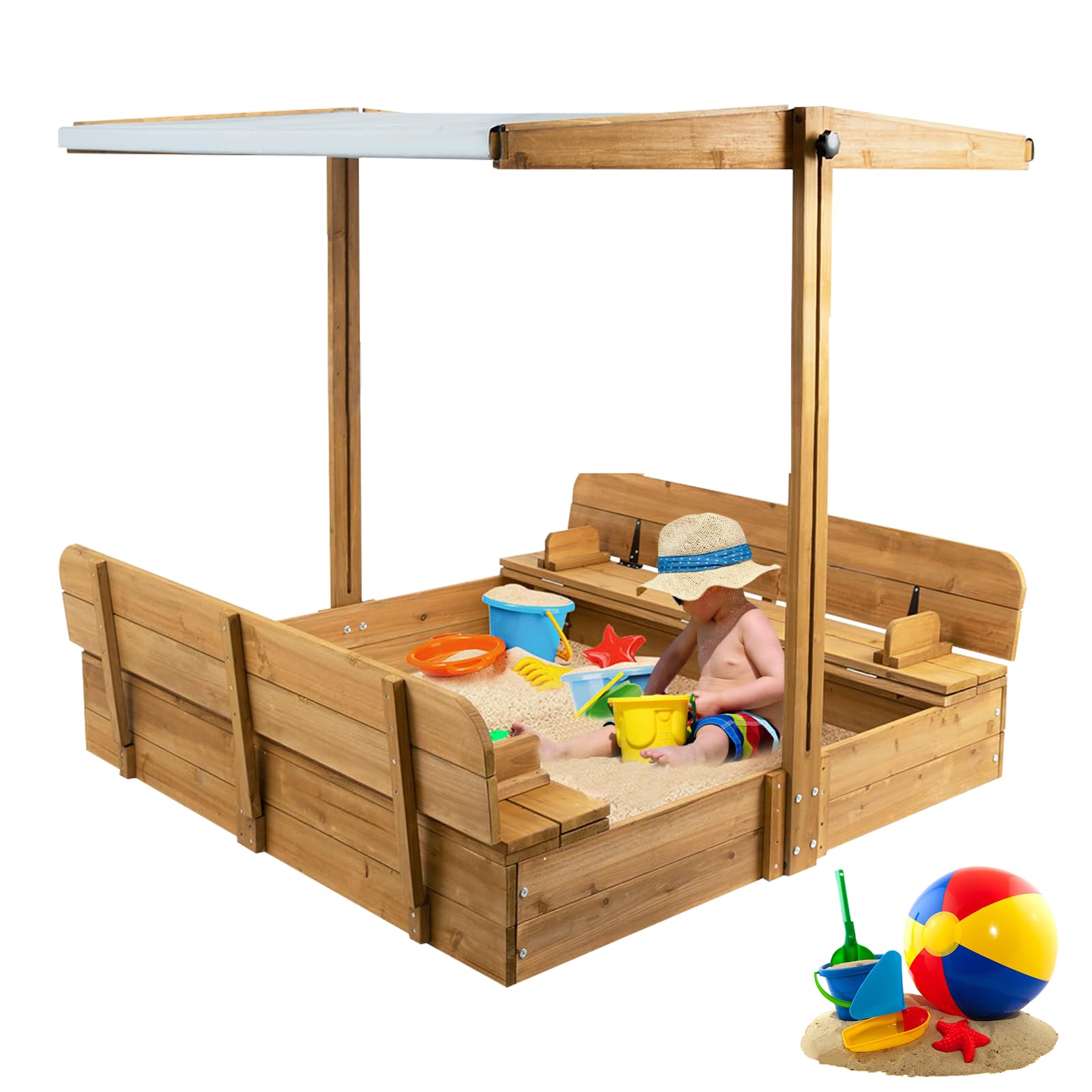 Amazon.com: Wooden Sandbox with Lid, Kids Sandbox with Canopy Outdoor ...