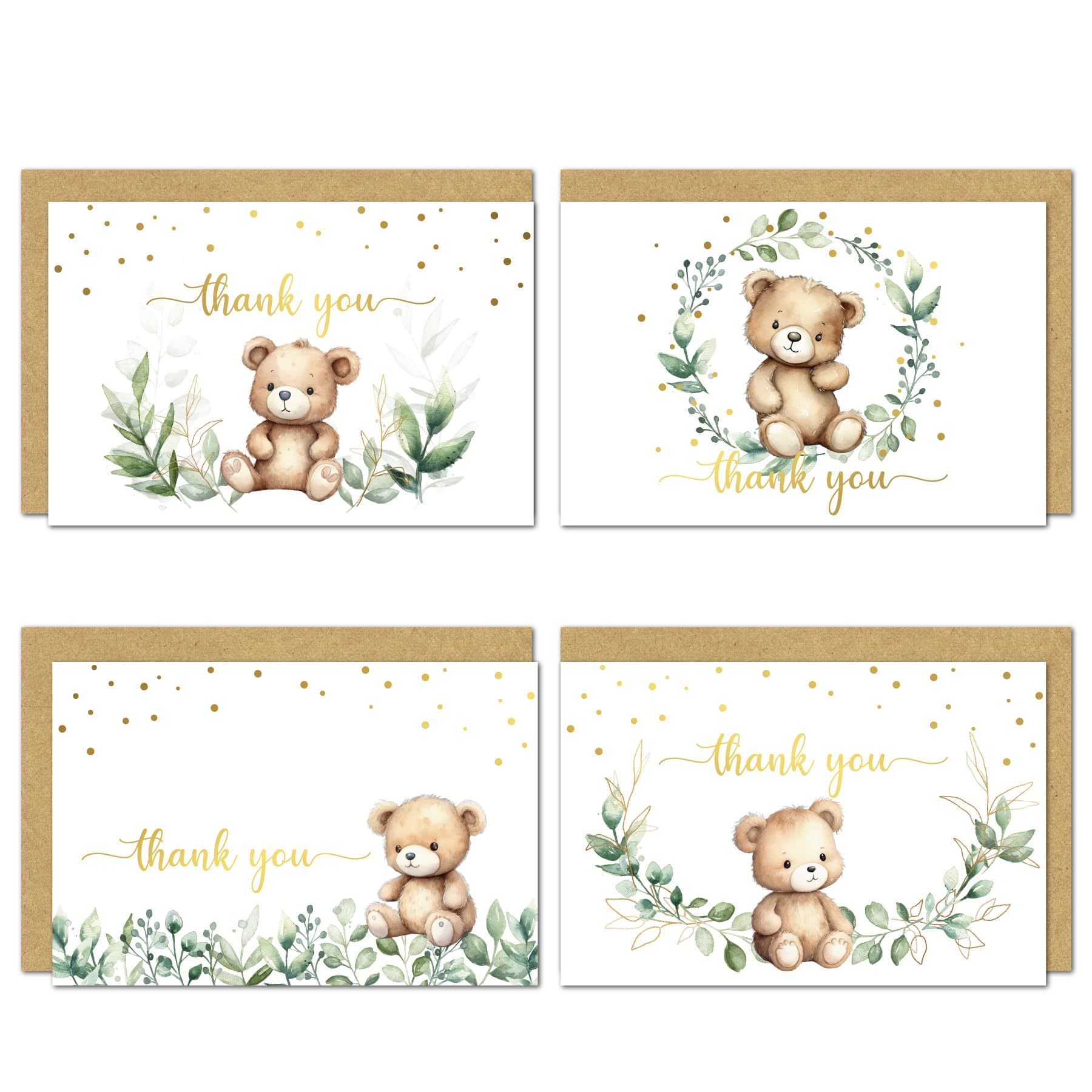 Snapklik.com : 4x6 Greenery Teddy Bear Thank You Cards (Bulk 20-Pack ...