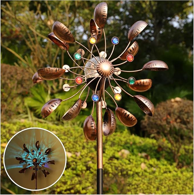 Amazon.com: REOTEL Solar Garden Wind Spinner, with LED Solar Powered ...