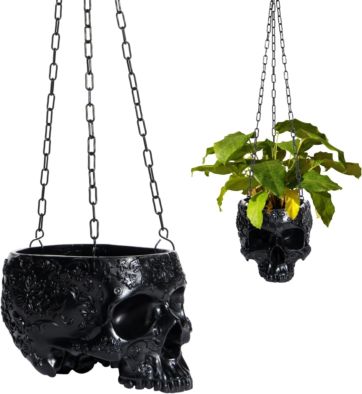 Amazon.com : GUTE Hanging Skeleton Planter, Skull Plant Pot Black ...